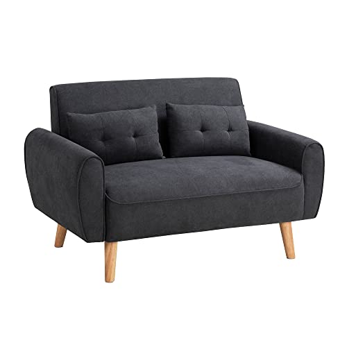 Shintenchi Small Modern Loveseat Couch Sofa, Mid Century Fabric Upholstered 2-Seat Sofa Couch Love Seats Furniture for Small Space,Living Room,Studio,Apartment with 2 Pillows,Black