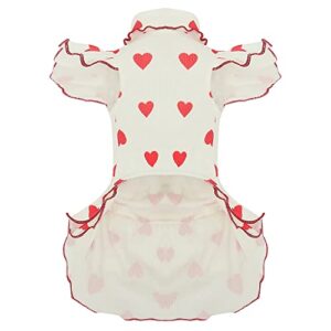 Dog Ruffle Dress Double-Deck Tutu Outfit Skirt with Red Heart Pattern for Small Medium Girl Dogs Christmas Holiday Party (White, S)