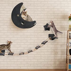 Cat Wall Shelves, Cat Hammock Cat Wall Furniture with 1 Step and 1 Climbing Bridge Step, Cat Climbing Shelf and Perches for Wall, Cat Wall Shelf Modern Beds and Perches for Activity Indoor…