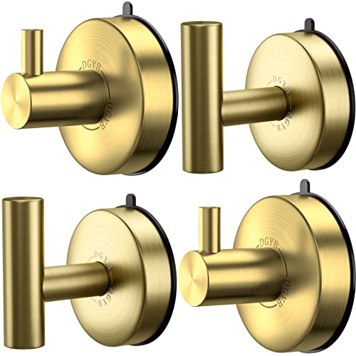 DGYB Suction Cup Hooks for Shower Set of 2 Gold Towel Hooks for Bathrooms SUS 304 Stainless Steel Shower Hooks for Loofah 15 Lb Bathroom Hooks for Towels