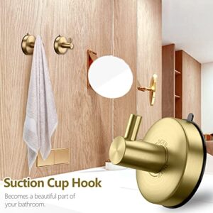 DGYB Suction Cup Hooks for Shower Set of 2 Gold Towel Hooks for Bathrooms SUS 304 Stainless Steel Shower Hooks for Loofah 15 Lb Bathroom Hooks for Towels