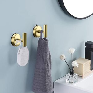 DGYB Suction Cup Hooks for Shower Set of 2 Gold Towel Hooks for Bathrooms SUS 304 Stainless Steel Shower Hooks for Loofah 15 Lb Bathroom Hooks for Towels