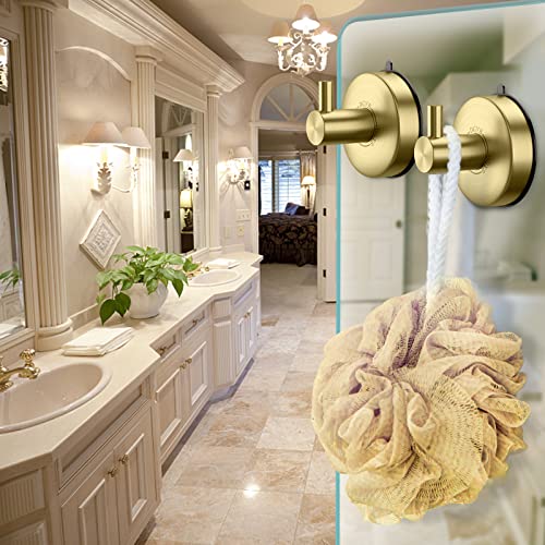 DGYB Suction Cup Hooks for Shower Set of 2 Gold Towel Hooks for Bathrooms SUS 304 Stainless Steel Shower Hooks for Loofah 15 Lb Bathroom Hooks for Towels