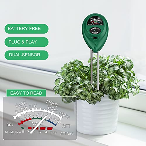 Soil Moisture Meter, HSLGOVE 3 in 1 Soil Ph Meter/Sunlihgt/Plant Moisture Meter for House Plants & Outdoor Gardening, Farming Plants Care(No Battery Required)