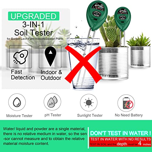 Soil Moisture Meter, HSLGOVE 3 in 1 Soil Ph Meter/Sunlihgt/Plant Moisture Meter for House Plants & Outdoor Gardening, Farming Plants Care(No Battery Required)