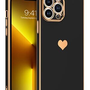 BENTOBEN Square iPhone 13 Pro Max Case, Cute Heart Luxury Plated Full Camera Lens Protection, Reinforced Corner TPU Cushion Shockproof Edge Bumper Women Men Phone Cover for 13 Pro Max 6.7", Black/Gold