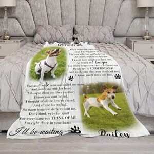 Artsadd Dog Pictures Custom Throw Blanket with Name Personalized Pet Memorial Blanket Memory Gift for Friends Sympathy Remembrance Customized Bed Throw Blanket Made in USA