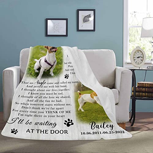 Artsadd Dog Pictures Custom Throw Blanket with Name Personalized Pet Memorial Blanket Memory Gift for Friends Sympathy Remembrance Customized Bed Throw Blanket Made in USA