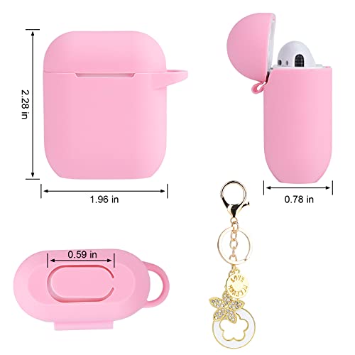 Pink Case Cover with Keychain for AirPods,Soft Silicone Protective Earphone Case Cover Compatible with Apple AirPods 1&2, AirPods 1st/2rd Generation Case with Cute Bling Keychain (Pink)