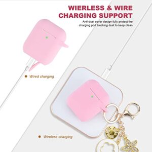 Pink Case Cover with Keychain for AirPods,Soft Silicone Protective Earphone Case Cover Compatible with Apple AirPods 1&2, AirPods 1st/2rd Generation Case with Cute Bling Keychain (Pink)