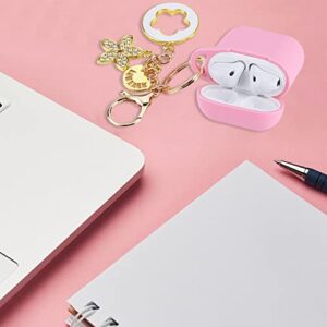 Pink Case Cover with Keychain for AirPods,Soft Silicone Protective Earphone Case Cover Compatible with Apple AirPods 1&2, AirPods 1st/2rd Generation Case with Cute Bling Keychain (Pink)