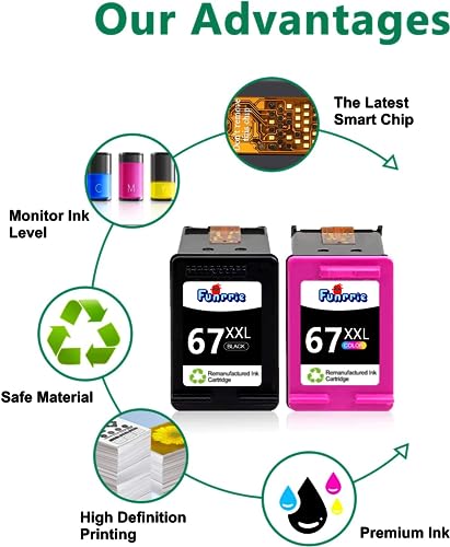 67XL XXL Ink Cartridge Replacement for HP 67XXL 67XL Black Color Combo Pack 67XXL with Hp DeskJet 2755 2732 2722 2724 2742 2725 Plus Envy Pro 6455e 6452 6458