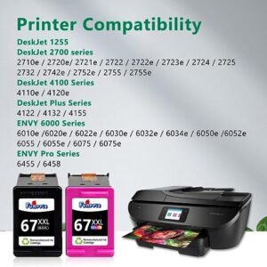 67XL XXL Ink Cartridge Replacement for HP 67XXL 67XL Black Color Combo Pack 67XXL with Hp DeskJet 2755 2732 2722 2724 2742 2725 Plus Envy Pro 6455e 6452 6458