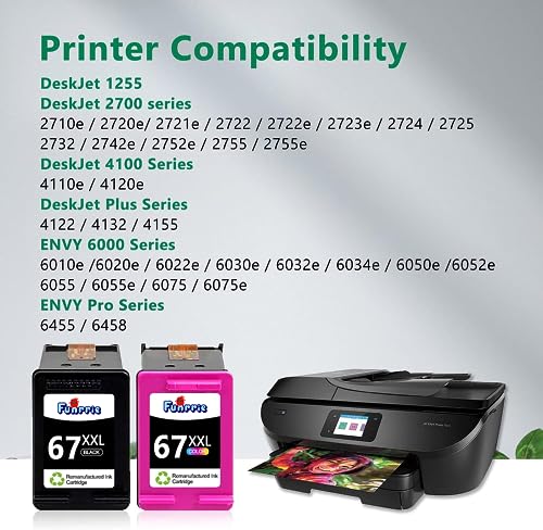 67XL XXL Ink Cartridge Replacement for HP 67XXL 67XL Black Color Combo Pack 67XXL with Hp DeskJet 2755 2732 2722 2724 2742 2725 Plus Envy Pro 6455e 6452 6458