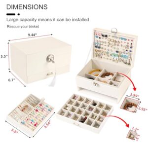 BOOVO Earring Jewelry Box For Women Girl Stud Organizer, 5 Layers Girl Jewelry Organizer Box With Lock Earring Holder Organizer Necklace Ring Jewelry Organizer Box For Girls (white)