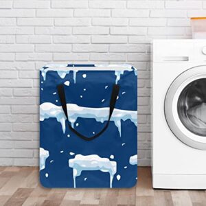 White Snow Ice Print Collapsible Laundry Hamper, 60L Waterproof Laundry Baskets Washing Bin Clothes Toys Storage for Dorm Bathroom Bedroom