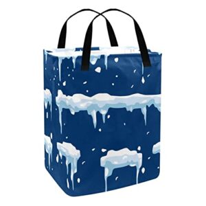 White Snow Ice Print Collapsible Laundry Hamper, 60L Waterproof Laundry Baskets Washing Bin Clothes Toys Storage for Dorm Bathroom Bedroom