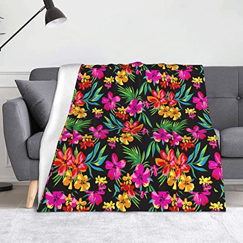 Hawaiian Flower Blanket Soft Flannel Blanket 60x50in for Sofa Bed Camping Trip