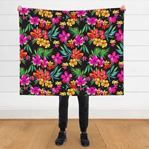 Hawaiian Flower Blanket Soft Flannel Blanket 60x50in for Sofa Bed Camping Trip