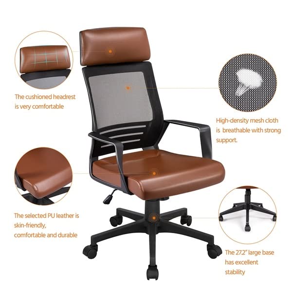 LUKEO Adjustable Ergonomic Mesh Swivel Office Chair Brown