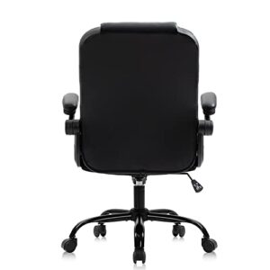 LUKEO Office Chairs Desk Chair Black Leather Computer Armchair for Man and Women