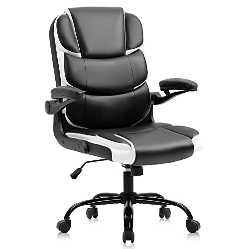 LUKEO Office Chairs Desk Chair Black Leather Computer Armchair for Man and Women