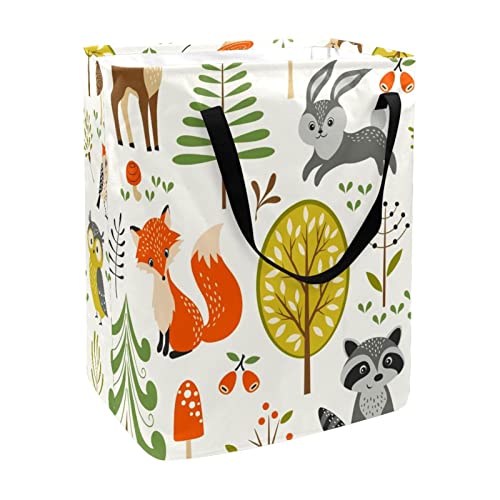 Forest Animals Print Collapsible Laundry Hamper, 60L Waterproof Laundry Baskets Washing Bin Clothes Toys Storage for Dorm Bathroom Bedroom