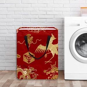 Chinese Traditional Paper-Cut Art Print Collapsible Laundry Hamper, 60L Waterproof Laundry Baskets Washing Bin Clothes Toys Storage for Dorm Bathroom Bedroom