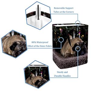 Pug Dog Print Collapsible Laundry Hamper, 60L Waterproof Laundry Baskets Washing Bin Clothes Toys Storage for Dorm Bathroom Bedroom