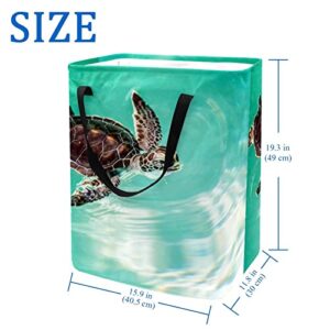 Turtle on Water Print Collapsible Laundry Hamper, 60L Waterproof Laundry Baskets Washing Bin Clothes Toys Storage for Dorm Bathroom Bedroom