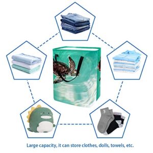 Turtle on Water Print Collapsible Laundry Hamper, 60L Waterproof Laundry Baskets Washing Bin Clothes Toys Storage for Dorm Bathroom Bedroom