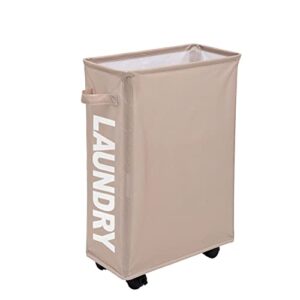 dinling 23" laundry basket with wheels, portable sorter dirty clothes hamper for laundry room organization, laundry room storage (brown)