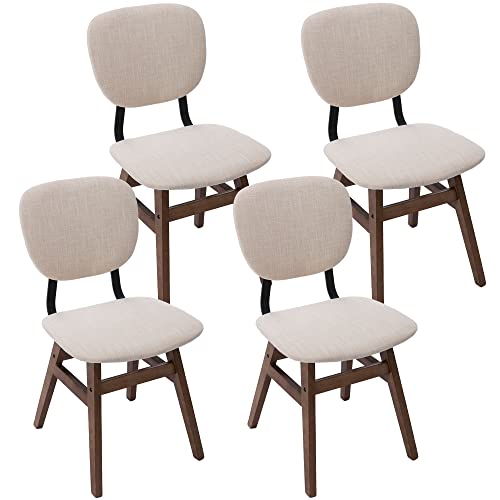 VESCASA Linen Farmhouse Dining Chairs with Curved Back and Seat, Mid Century Modern Upholstered Armless Lounge Chairs with Wood Legs for Kitchen, Dining Room, Set of 4, Cream