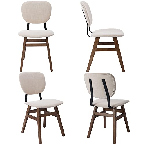 VESCASA Linen Farmhouse Dining Chairs with Curved Back and Seat, Mid Century Modern Upholstered Armless Lounge Chairs with Wood Legs for Kitchen, Dining Room, Set of 4, Cream