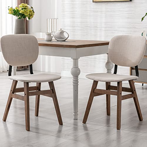 VESCASA Linen Farmhouse Dining Chairs with Curved Back and Seat, Mid Century Modern Upholstered Armless Lounge Chairs with Wood Legs for Kitchen, Dining Room, Set of 4, Cream