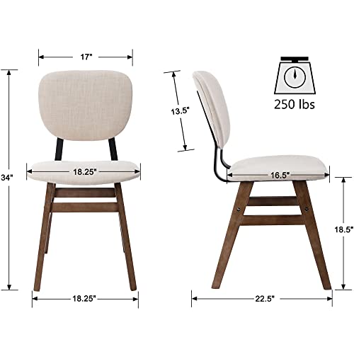 VESCASA Linen Farmhouse Dining Chairs with Curved Back and Seat, Mid Century Modern Upholstered Armless Lounge Chairs with Wood Legs for Kitchen, Dining Room, Set of 4, Cream