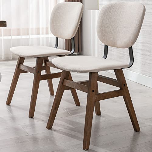 VESCASA Linen Farmhouse Dining Chairs with Curved Back and Seat, Mid Century Modern Upholstered Armless Lounge Chairs with Wood Legs for Kitchen, Dining Room, Set of 4, Cream