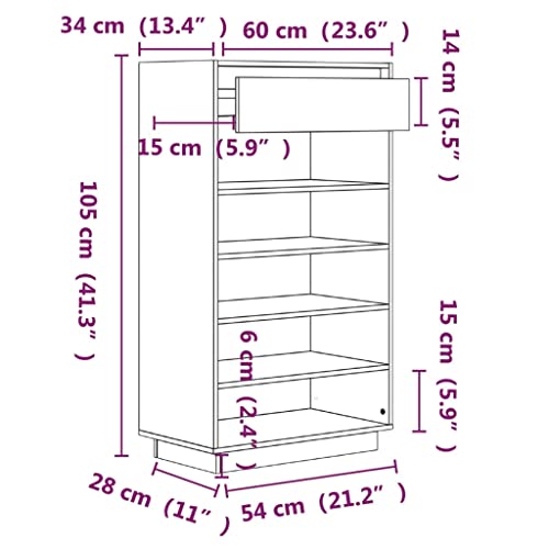 Aisifx Shoe Cabinet White 23.6"x13.4"x41.3" Solid Wood Pine