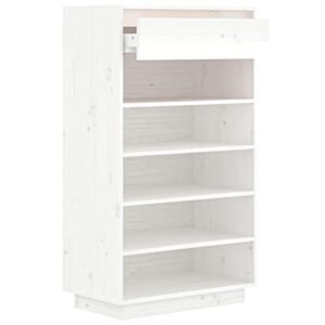 Aisifx Shoe Cabinet White 23.6"x13.4"x41.3" Solid Wood Pine