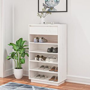 Aisifx Shoe Cabinet White 23.6"x13.4"x41.3" Solid Wood Pine