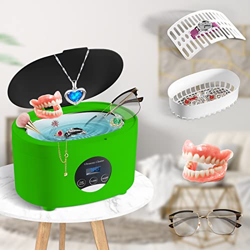 Aocktobar Jewelry Cleaner Ultrasonic Machine, Ultrasonic Jewelry Cleaner 600ML with 5 Digital Timer and degassing Function, Ultrasonic Cleaner Machine for Jewelry, Daily Use, Glasses, Denture(Green)