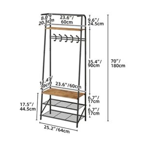 IDEALHOUSE Coat Rack Shoe Bench with 5 Hooks, Hall Trees Entryway Bench with Storage, Multifunctional Hallway Organizer, Wood Look Accent Furniture with Metal Frame for Entryway, Living Room, Bedroom