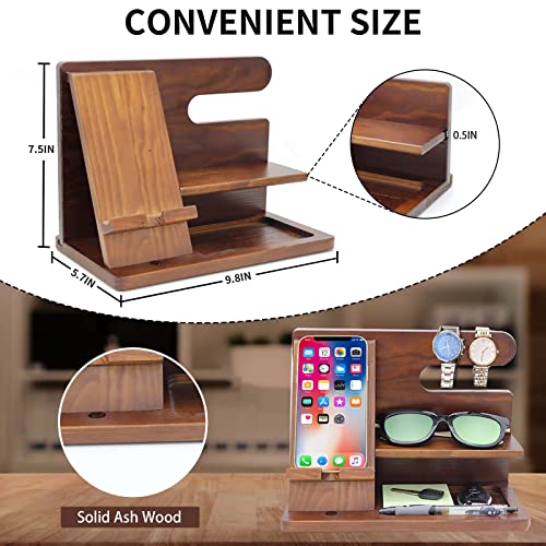 M-Birfimin Gifts for Men,Wood Phone Docking Station Nightstand Organizer Gifts for Boyfriend Husband Dad Brother Son,Gifts for Him,Watch Holder Wallet Station,Personalized Birthday Gift