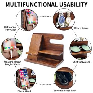 M-Birfimin Gifts for Men,Wood Phone Docking Station Nightstand Organizer Gifts for Boyfriend Husband Dad Brother Son,Gifts for Him,Watch Holder Wallet Station,Personalized Birthday Gift