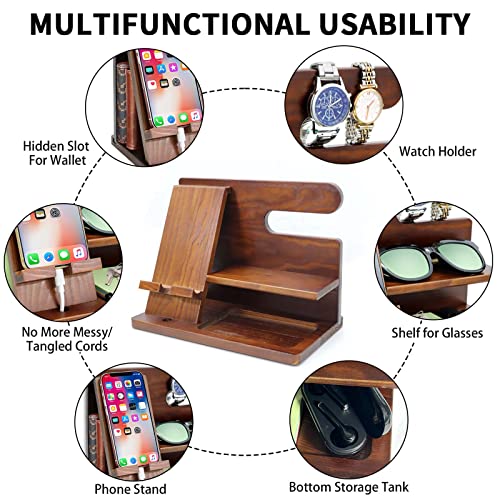 M-Birfimin Gifts for Men,Wood Phone Docking Station Nightstand Organizer Gifts for Boyfriend Husband Dad Brother Son,Gifts for Him,Watch Holder Wallet Station,Personalized Birthday Gift