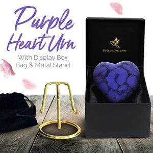 Purple Heart Keepsake Urn - Mini Heart Urn for Human Ashes with Box & Display Stand - Small Cremation Urn for Ashes -Tribute to Your Loved One with Purple Urn Keepsake - Small Urns for Women & Men