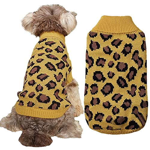 Pet Clothes for Small Dogs Boy Pet Leopard Sweater Warm and Soft Knitted Small Dog Autumn Winter Hoodie Fleece Puppy Sweater Shirt Doggie Soft Coat Apparel