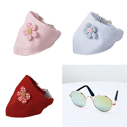 WEway 3 Piece Cat Collar Mixed Colors Costumes Bandana Flower for Small Pets Safety Cute Free Sunglasses Gift for Kitten