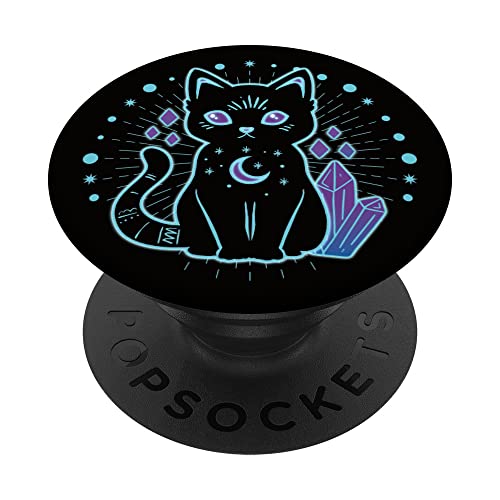 Witchy Black Cat Mystical Pastel Goth Moon Crystal Alchemy PopSockets Swappable PopGrip