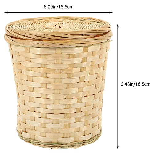 Hemoton Small Woven Basket with Lid Rattan Trash Can Wastebasket Wicker Round Trash Bin Woven Storage Basket Decorative Egg Basket Laundry Hamper Flower Pots Planter Holder